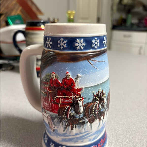 Budweiser | Holiday | Budweiser Winter Scene Stein With Red And Blue ...
